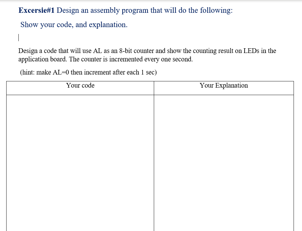 Solved Excersie#1 Design an assembly program that will do | Chegg.com