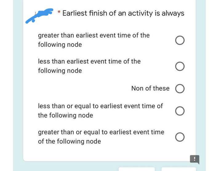 Solved Earliest finish of an activity is always greater than | Chegg.com