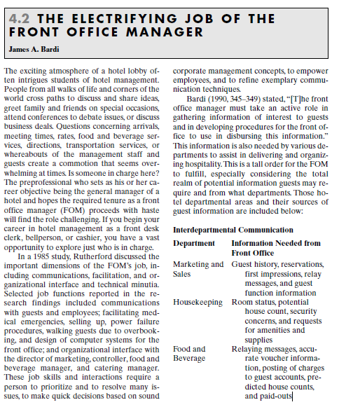 Solved 14.2 THE ELECTRIFYING JOB OF THE FRONT OFFICE MANAGER | Chegg.com