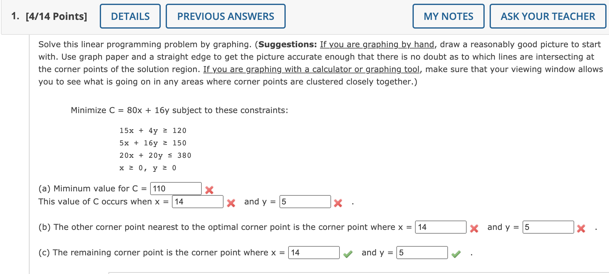 Solved 1. [4/14 Points] DETAILS PREVIOUS ANSWERS MY NOTES | Chegg.com