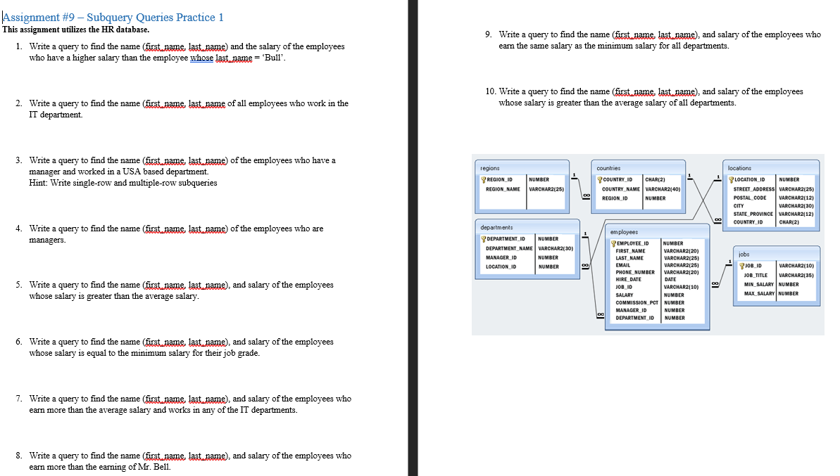 Solved |Assignment #9 - Subquery Queries Practice 1 This | Chegg.com
