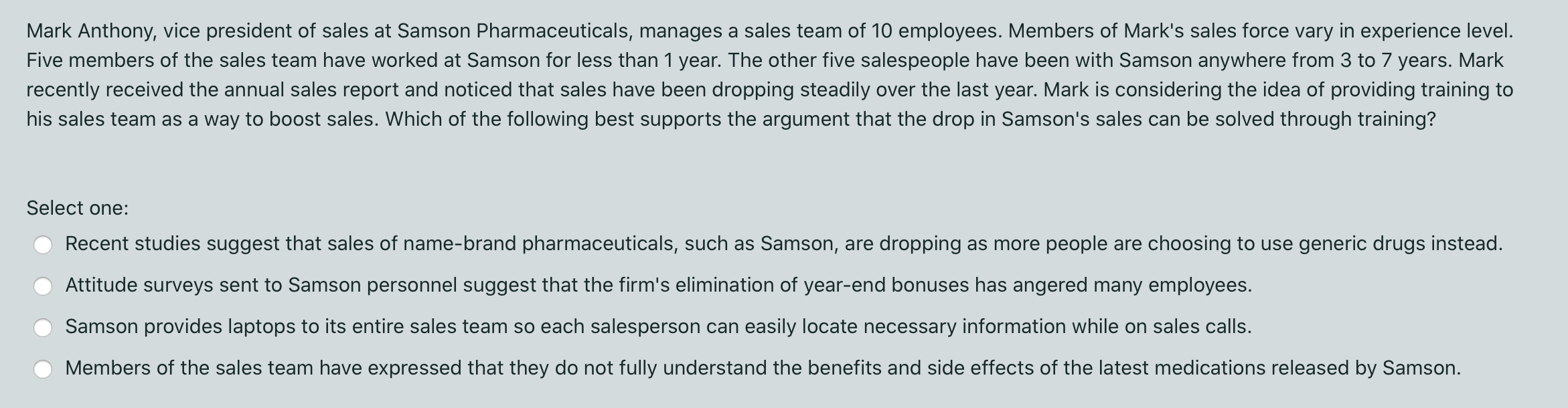 Solved Mark Anthony, vice president of sales at Samson | Chegg.com