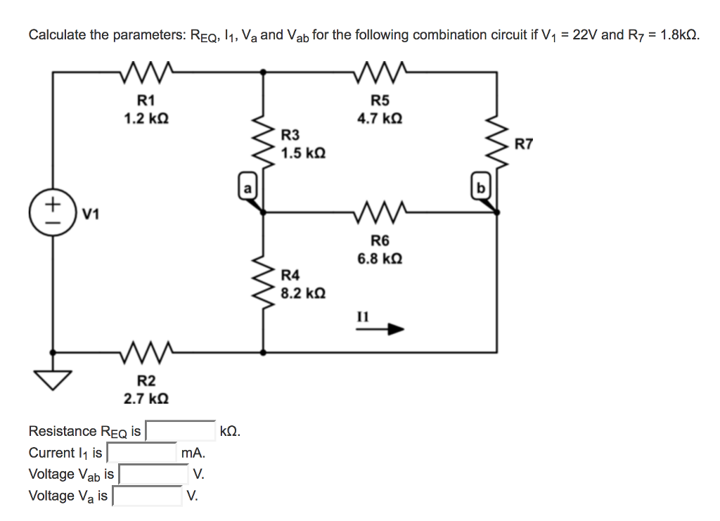 Solved Calculate the parameters: REQ, II, Va and Vab for the | Chegg.com