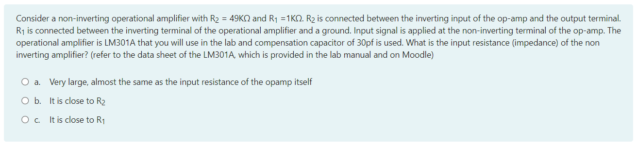 Solved Consider a non-inverting operational amplifier with | Chegg.com