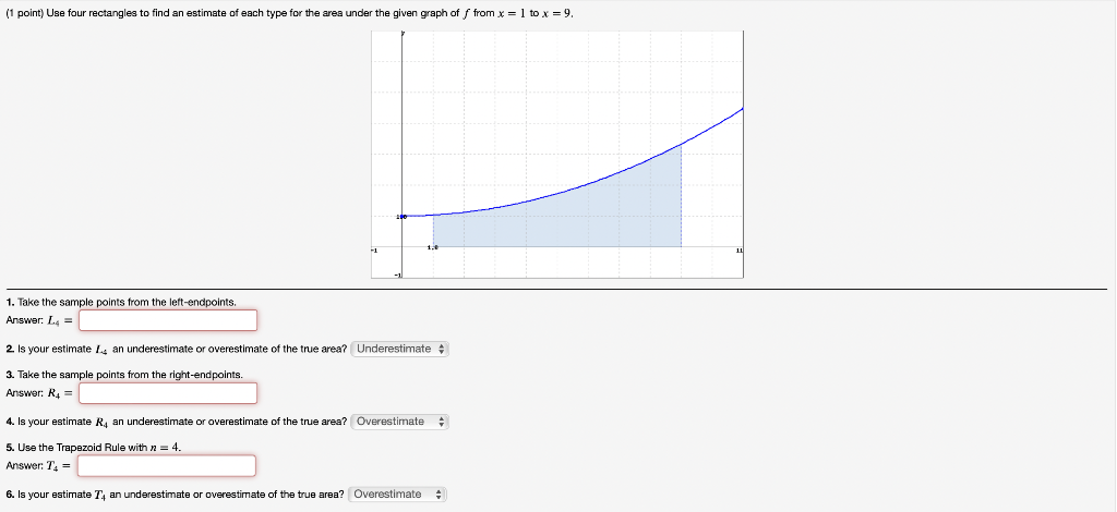 Solved (1 point) Use four rectangles to find an estimate of | Chegg.com
