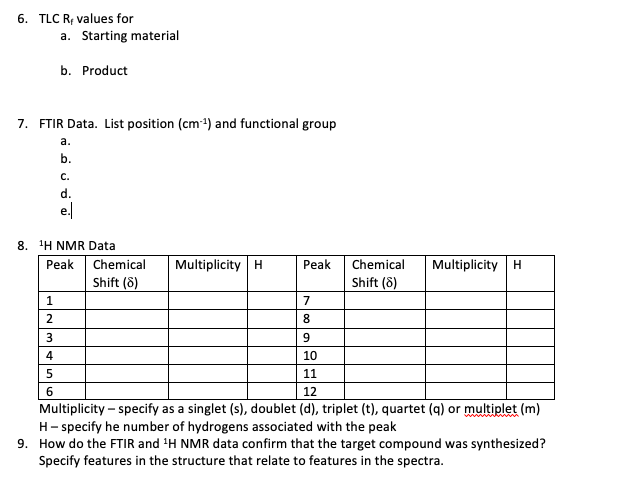 Solved 6. TLC Rf values for a. Starting material b. Product | Chegg.com
