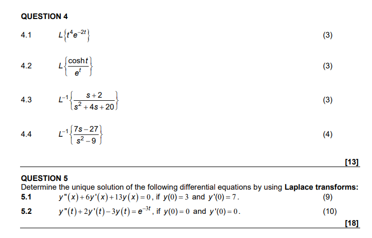Solved Question 4 4 1l{t4e−2t} 4 2l{etcosht}