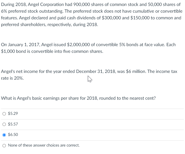 Solved During 2018, Angel Corporation had 900,000 shares of | Chegg.com