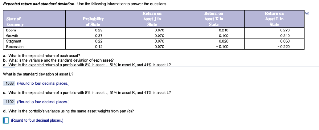 Solved Expected return and standard deviation. Use the | Chegg.com
