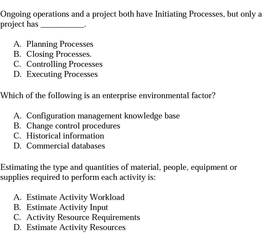 Solved Ongoing operations and a project both have Initiating | Chegg.com