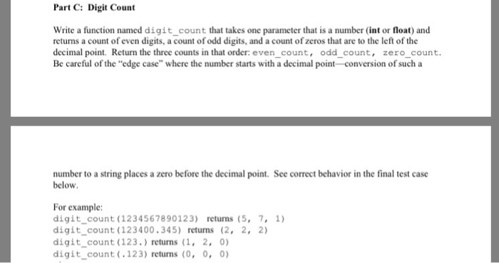 Solved Part C: Digit Count Write a function named | Chegg.com