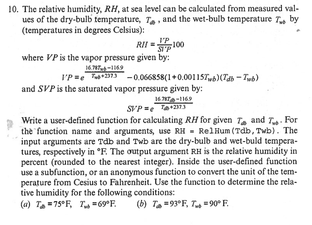 Solved Answer in MATLAB:The relative humidity, RH, ﻿at sea | Chegg.com