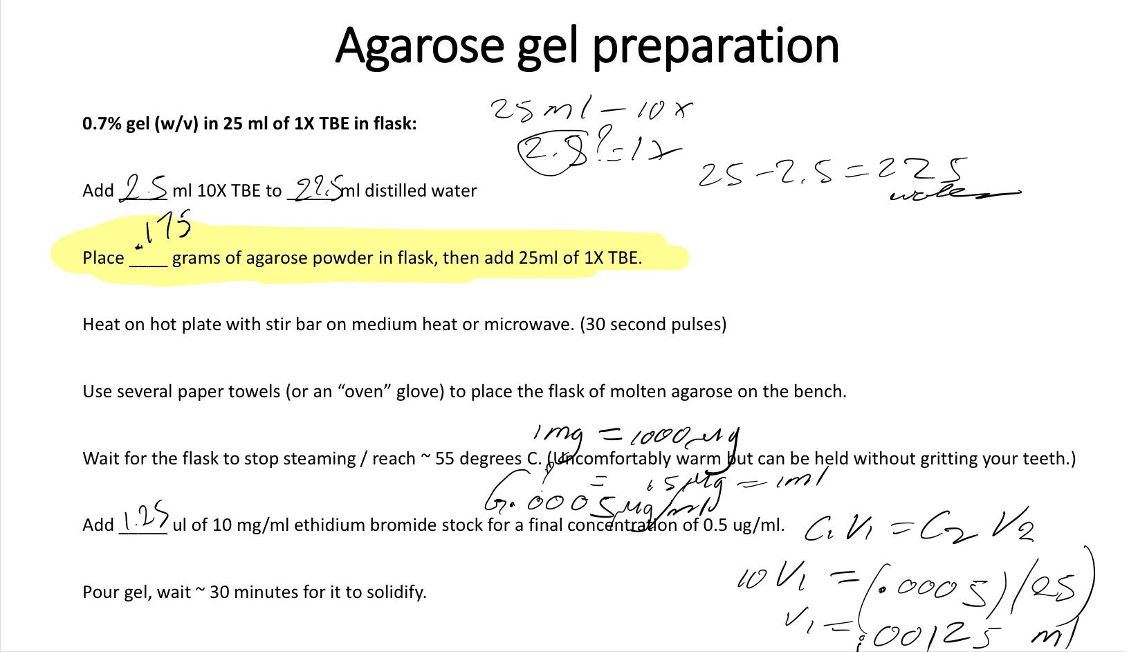 Agarose gel preparation 25ml-10x 0.7% gel (w/v) in 25 | Chegg.com