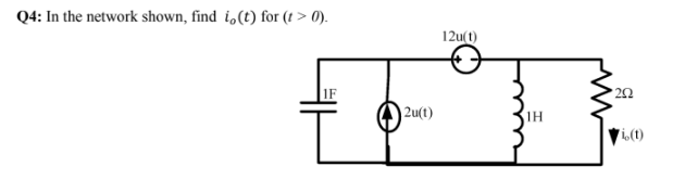 Solved Q4: In the network shown, find io(t) ﻿for (t>0). | Chegg.com