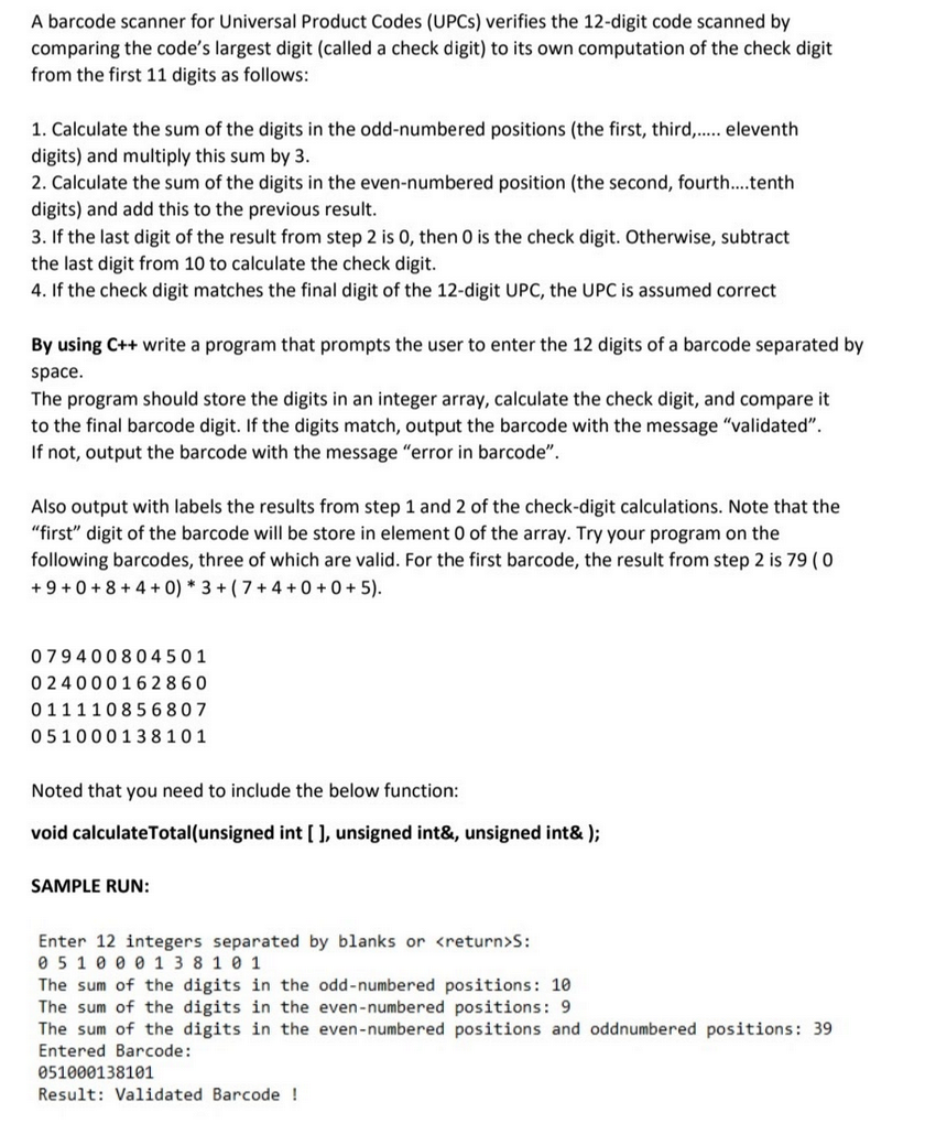 Solved A barcode scanner for Universal Product Codes (UPCs) | Chegg.com