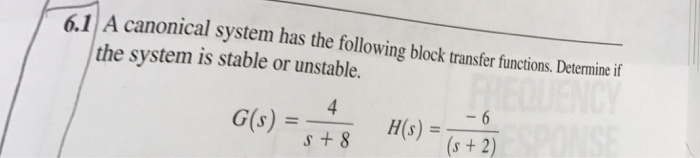Solved A canonical system has the following block transfer | Chegg.com