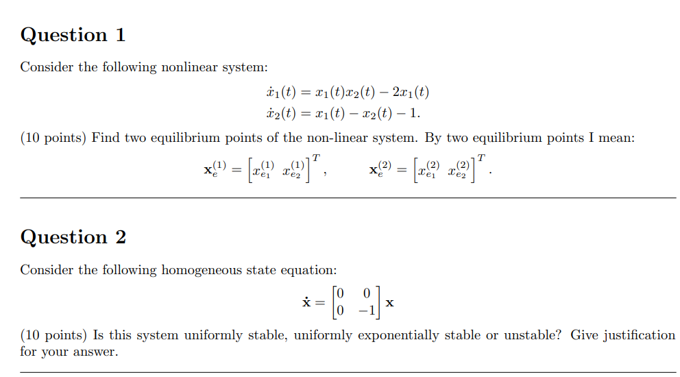 Solved Consider the following nonlinear system: | Chegg.com