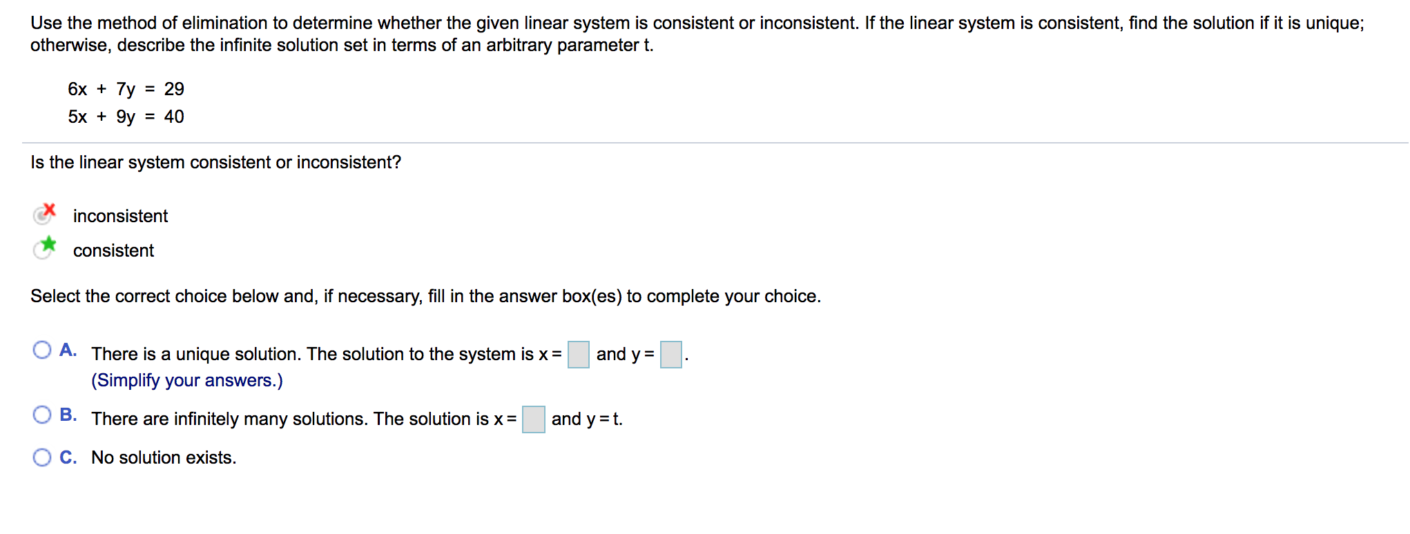Solved Use the method of elimination to determine whether | Chegg.com