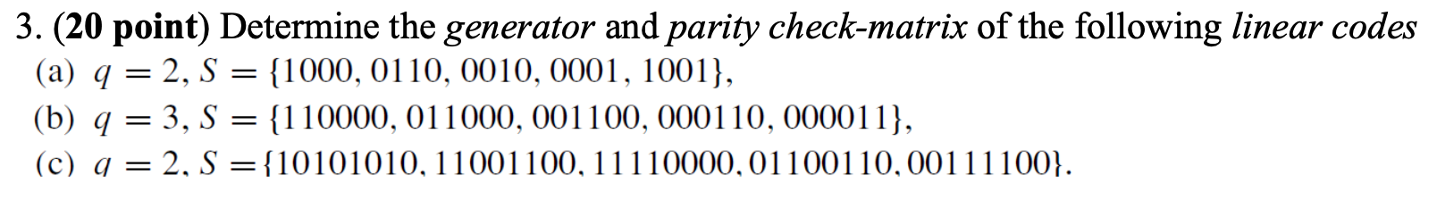 Solved 3. (20 point) Determine the generator and parity | Chegg.com