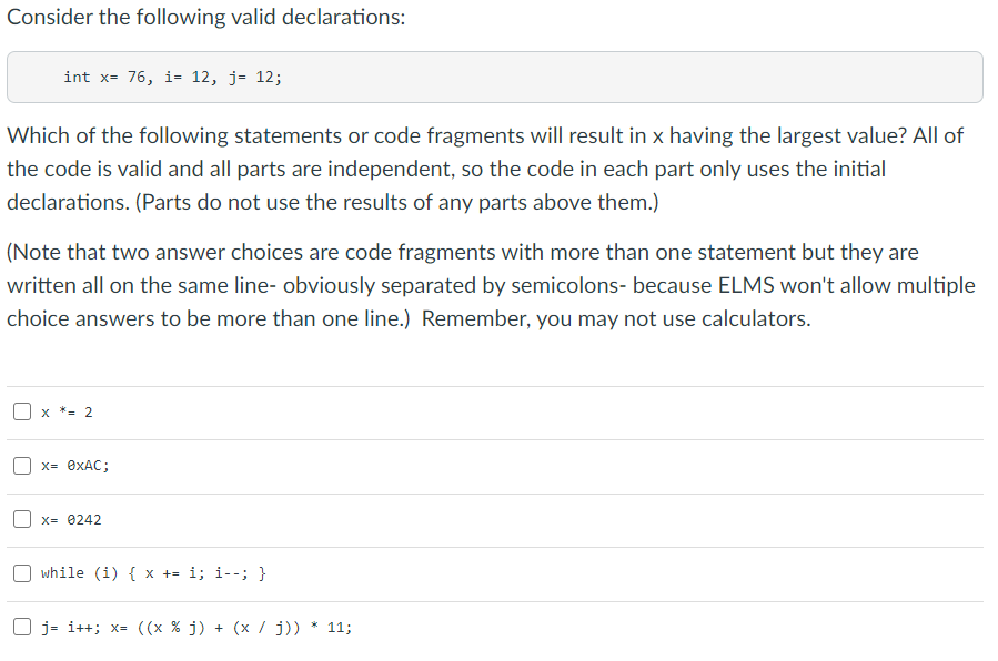 Solved Consider The Following Valid Declarations Int X 76