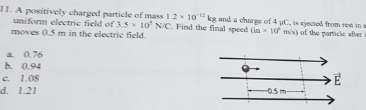 Solved 1. A positively charged particle of mass \\( 1.2 | Chegg.com