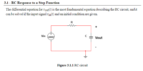Solved 3.1 - RC Response to a Step Function The differential | Chegg.com