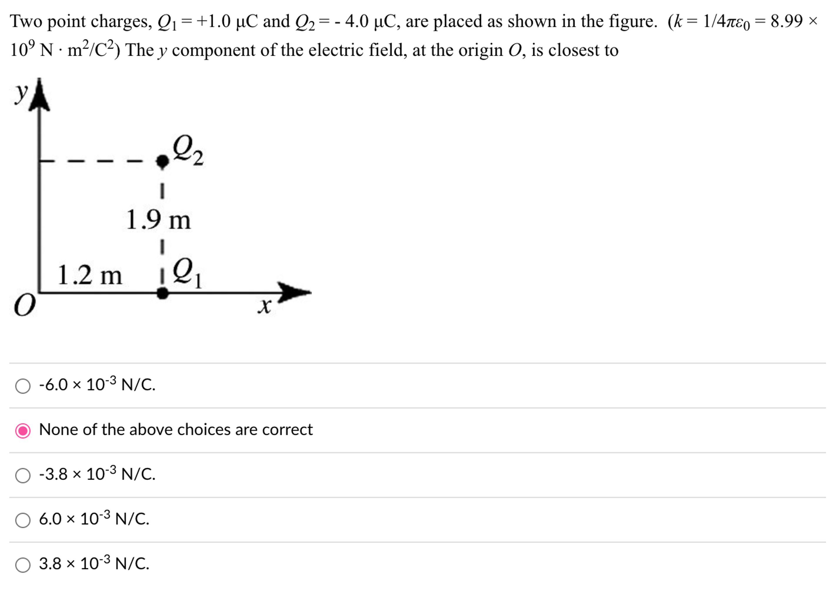 Two point charges, Q1 = +1.0 \mu C and Q2 = - 4.0 \mu | Chegg.com