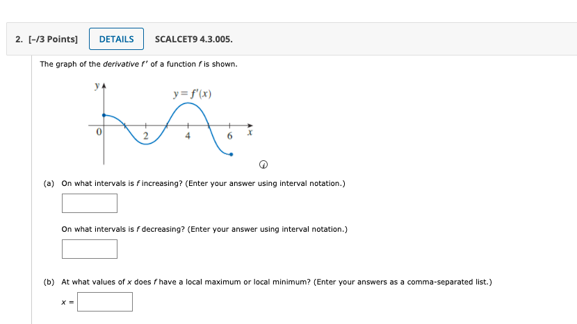 Solved 2. [-/3 Points) DETAILS SCALCET9 4.3.005. The graph | Chegg.com