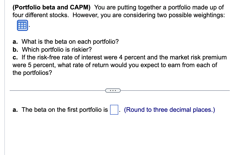 Solved Data table (Portfolio beta and CAPM) You are | Chegg.com