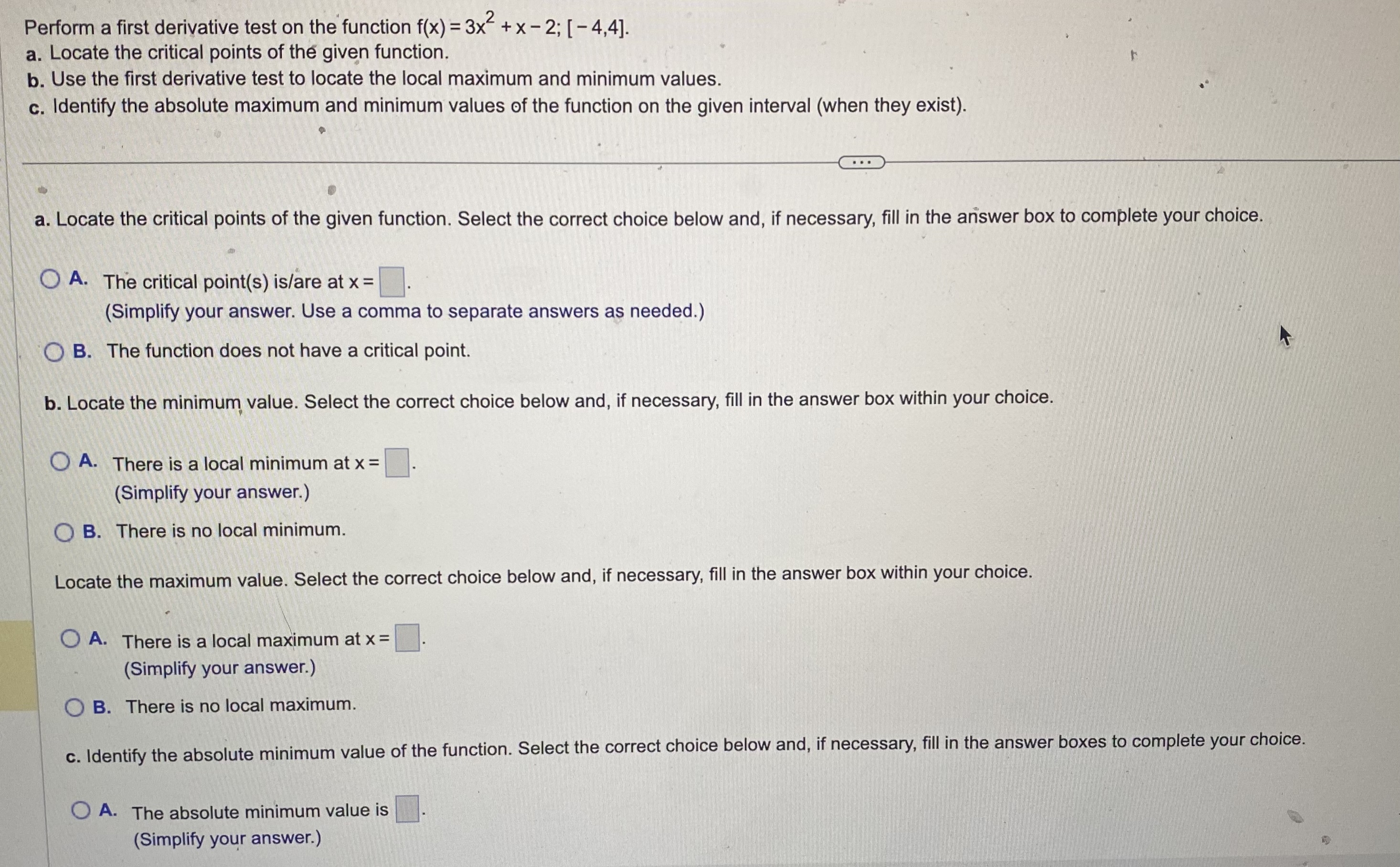 Solved Perform a first derivative test on the function | Chegg.com
