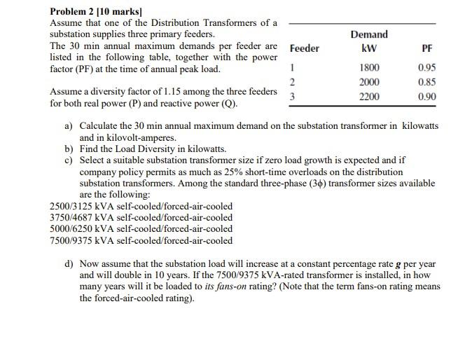 Solved a) Calculate the 30 min annual maximum demand on the | Chegg.com