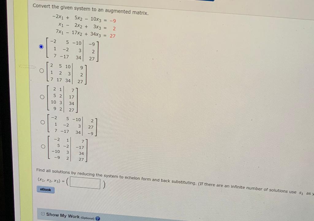Solved Convert the given system to an augmented matrix. - | Chegg.com