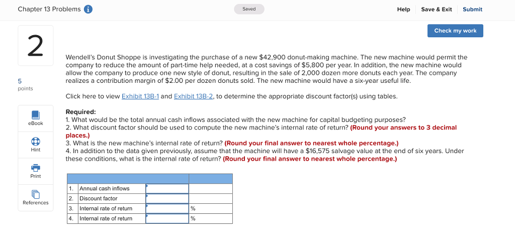 Solved Chapter 13 Problems Saved Help Save & Exit Submit | Chegg.com