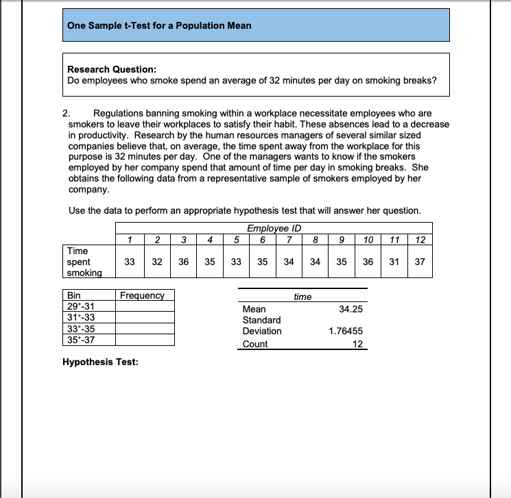 Solved One Sample t-Test for a Population Mean Research | Chegg.com