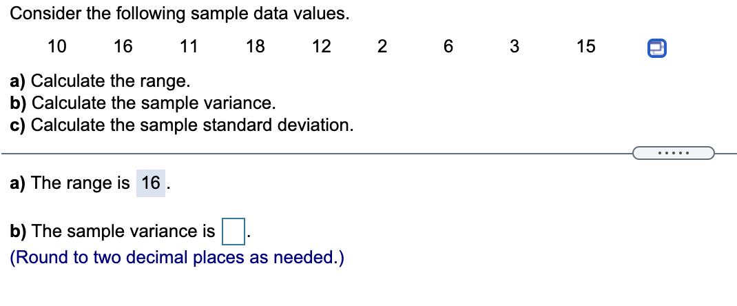 Solved Consider the following sample data values. 10 16 11 | Chegg.com