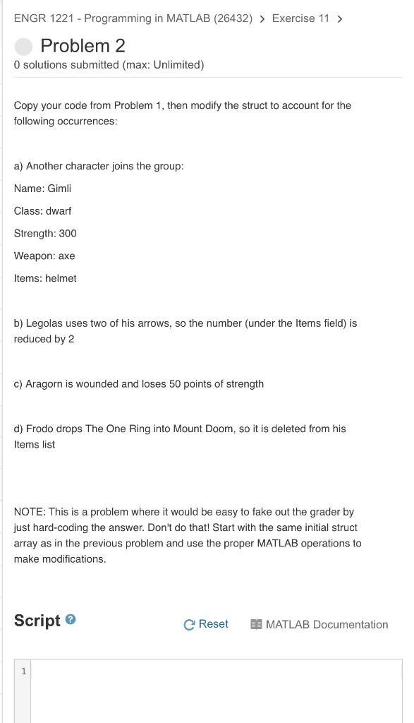 ENGR 1221 - Programming in MATLAB (26432) > Exercise | Chegg.com