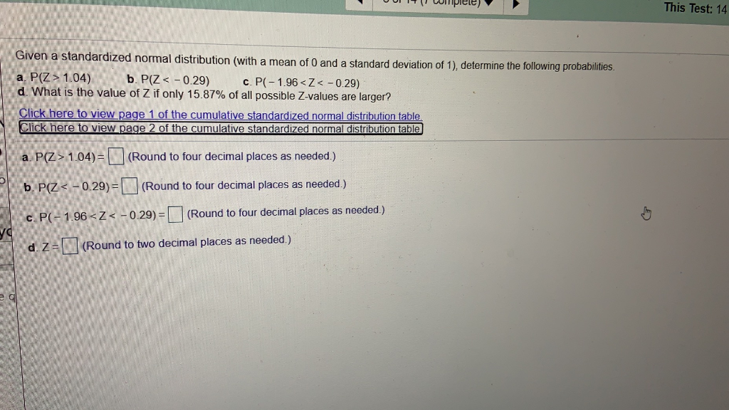 Solved This Test: 14 Given a standardized normal | Chegg.com