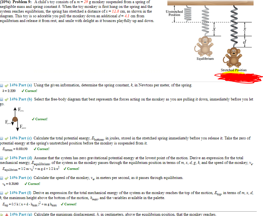 Solved (10\%) Problem 9: A child's toy consists of a m=29 g | Chegg.com