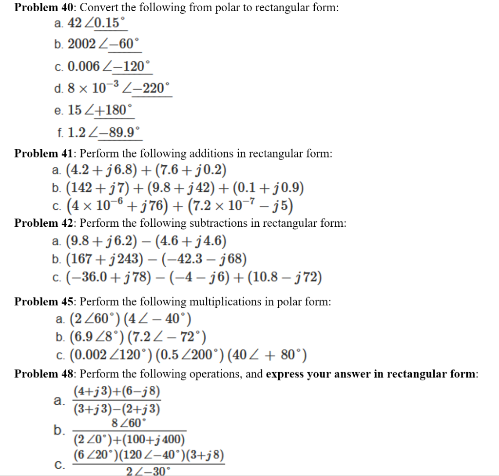 Solved Problem 40: Convert the following from polar to | Chegg.com
