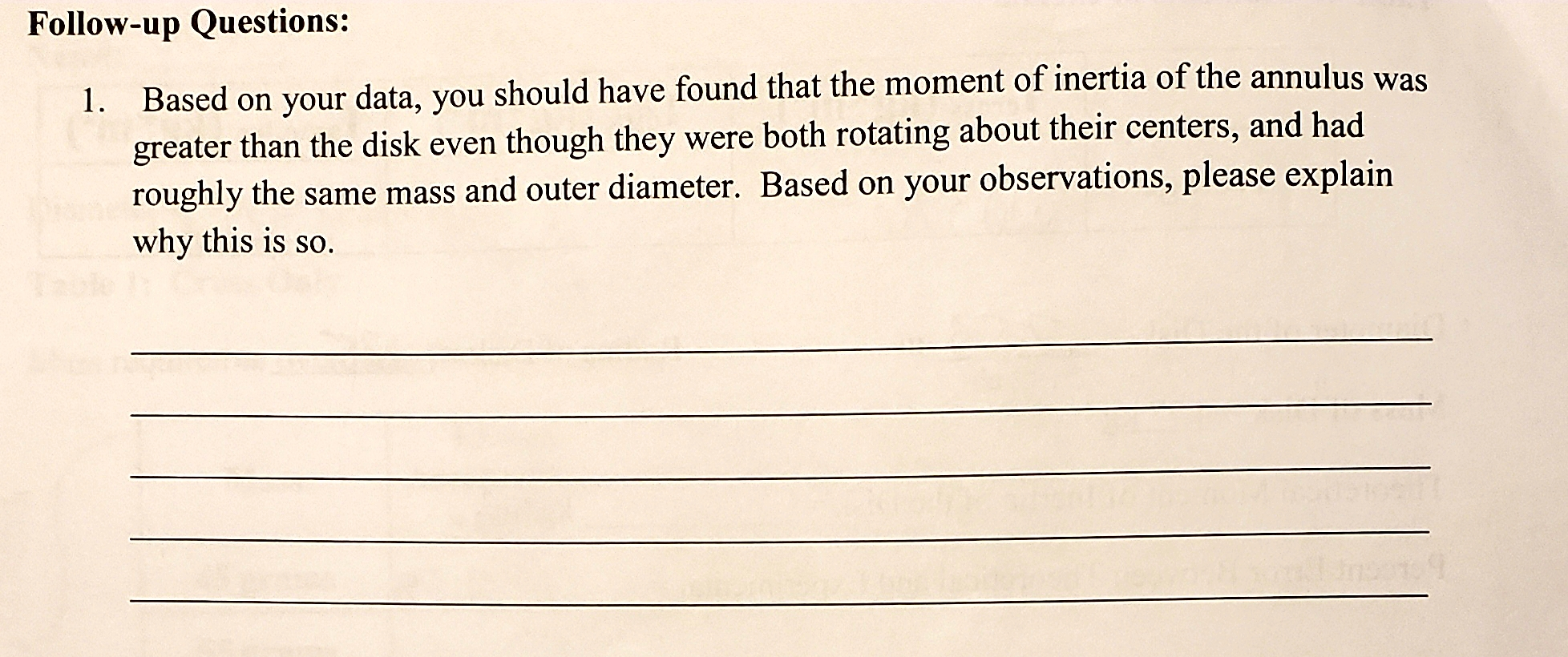 Moment of Inertia Lab Questions. I'm not sure if my | Chegg.com