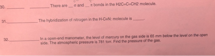 Solved 30 There are-σ and-π bonds in the H2C-C-CH2 molecule. | Chegg.com