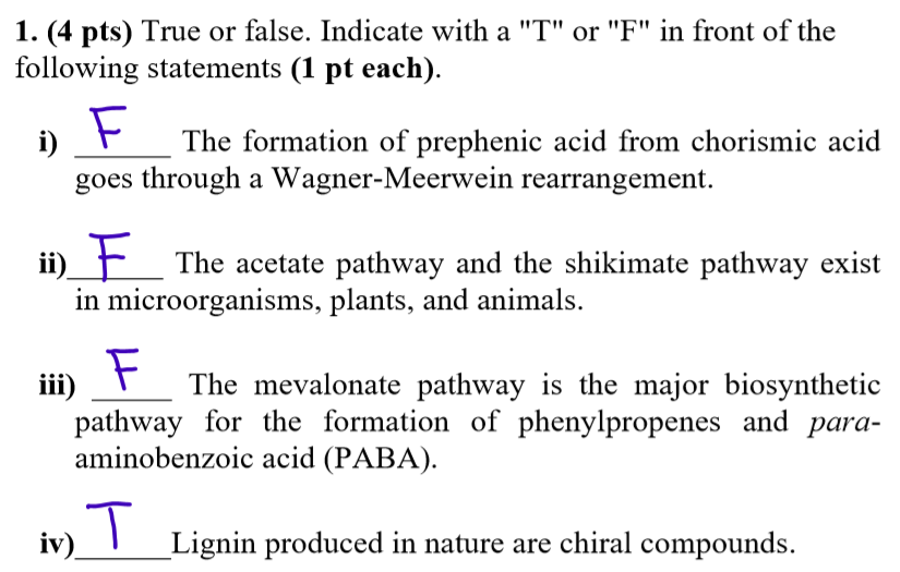 Solved 1. (4 pts) True or false. Indicate with a "T" or "F" | Chegg.com