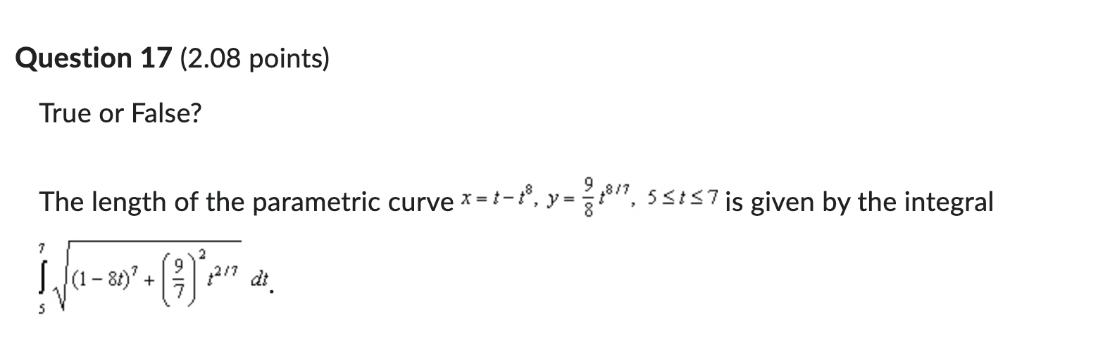 Solved The length of the parametric curve | Chegg.com