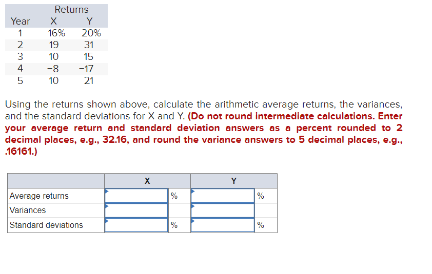 Solved Using the returns shown above, calculate the | Chegg.com Solved Using the returns shown above, calculate the | Chegg.com