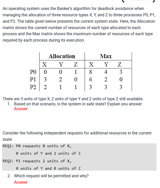 Solved An operating system uses the Banker's algorithm for | Chegg.com