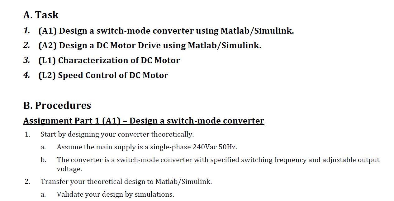 A. Task 1. (A1) Design a switch-mode converter using | Chegg.com