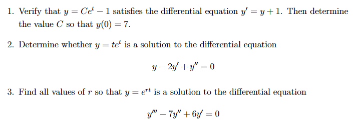 Solved Verify that y = ﻿Cet − 1 ﻿satisfies the differential | Chegg.com