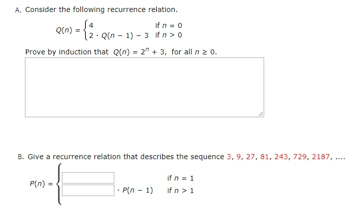 Solved A. Consider the following recurrence relation. if n = | Chegg.com