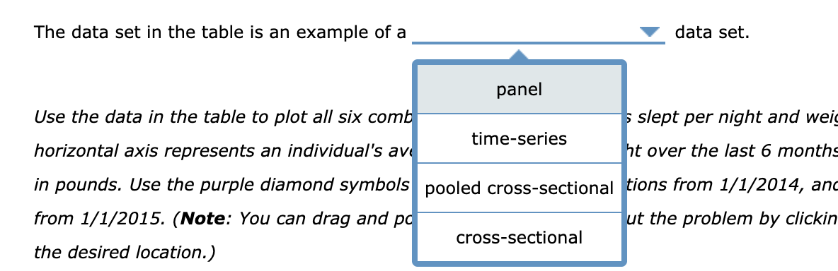 7. Identifying different data sets with tables - 3 | Chegg.com