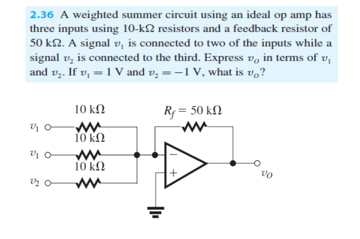 Solved 2.36 A weighted summer circuit using an ideal op amp | Chegg.com
